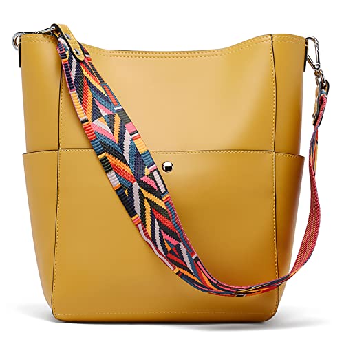 BROMEN Women Handbag Designer Vegan Leather Hobo Handbags Shoulder Bucket Cross-body Purse Yellow