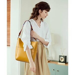 BROMEN Women Handbag Designer Vegan Leather Hobo Handbags Shoulder Bucket Cross-body Purse Yellow