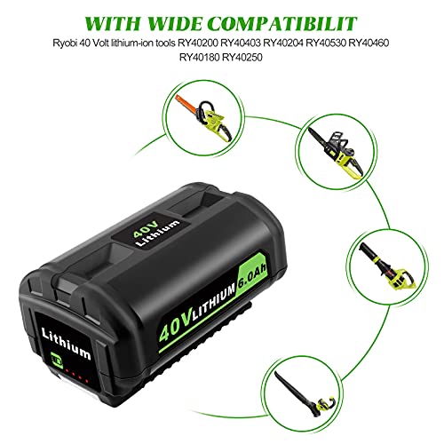 ADVNOVO 40V 6000mAh Lithium-ion Battery Replacement for Ryobi 40-Volt Collection Cordless Power Tools OP4040 OP4026 OP4030 OP4050 OP4060A Compatible with Ryobi 40V Battery