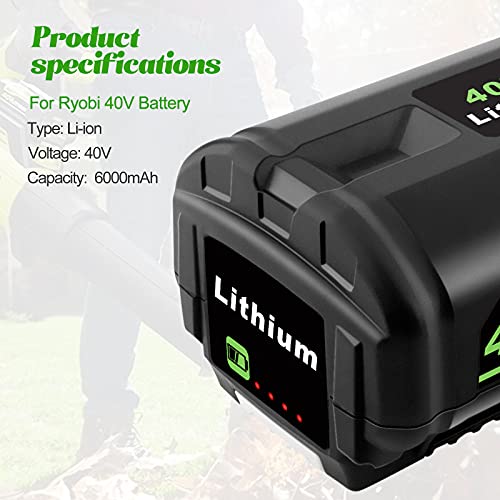 ADVNOVO 40V 6000mAh Lithium-ion Battery Replacement for Ryobi 40-Volt Collection Cordless Power Tools OP4040 OP4026 OP4030 OP4050 OP4060A Compatible with Ryobi 40V Battery