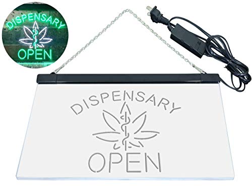 Dispensary Open Shop Dual Color LED Neon Sign White & Green 16" x 12" st6s43-i3374-wg