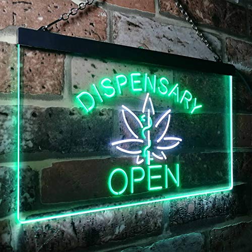 Dispensary Open Shop Dual Color LED Neon Sign White & Green 16" x 12" st6s43-i3374-wg