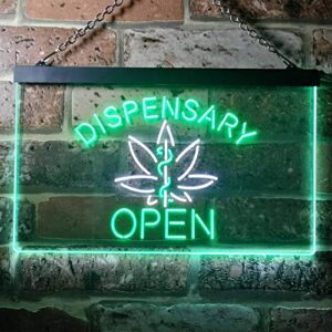 Dispensary Open Shop Dual Color LED Neon Sign White & Green 16" x 12" st6s43-i3374-wg