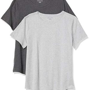 Amazon Essentials Women's Classic-Fit 100% Cotton Short-Sleeve Crewneck T-Shirt (Available in Plus Size), Pack of 2, Charcoal Heather/Light Grey Heather, X-Large