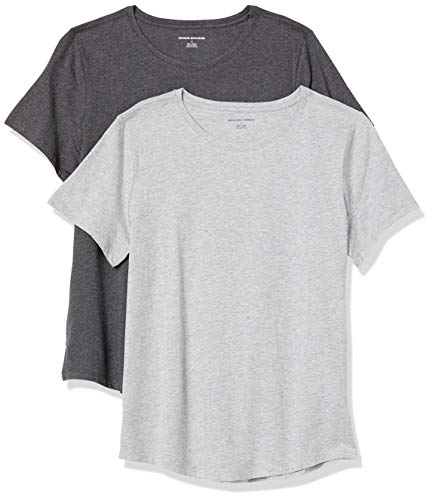 Amazon Essentials Women's Classic-Fit 100% Cotton Short-Sleeve Crewneck T-Shirt (Available in Plus Size), Pack of 2, Charcoal Heather/Light Grey Heather, X-Large