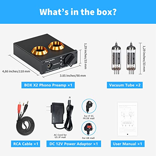 Fosi Audio Box X2 Phono Preamp for MM Turntable Phonograph Preamplifier with Gain Gear Mini Stereo Audio Hi-Fi Pre-Amplifier for Record Player with DC 12V Power Supply