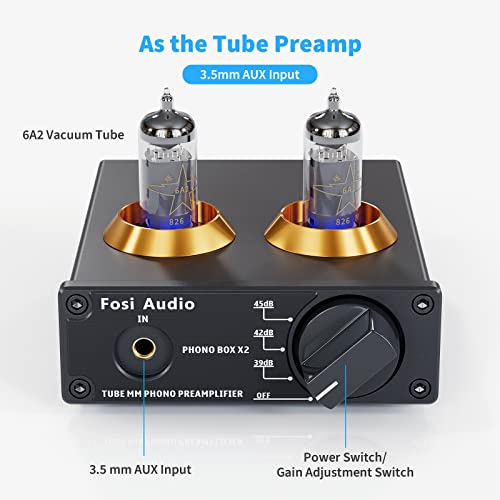 Fosi Audio Box X2 Phono Preamp for MM Turntable Phonograph Preamplifier with Gain Gear Mini Stereo Audio Hi-Fi Pre-Amplifier for Record Player with DC 12V Power Supply