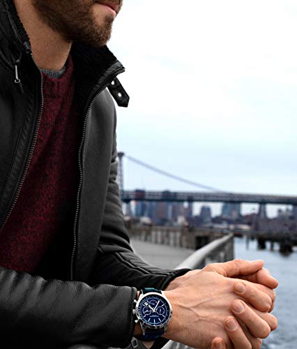 Stuhrling Original Mens Watches Chronograph Analog Blue Watch Dial with Date - Tachymeter 24-Hour Subdial Mens Blue Leather Strap - Watches for Men Rialto Collection (Blue)