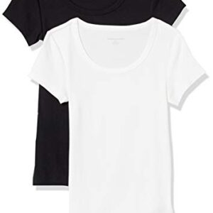 Amazon Essentials Women's Slim-Fit Cap-Sleeve Scoop Neck T-Shirt, Pack of 2, Black/White, X-Large