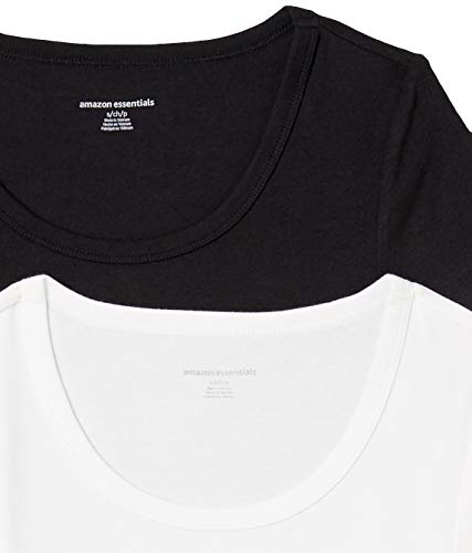 Amazon Essentials Women's Slim-Fit Cap-Sleeve Scoop Neck T-Shirt, Pack of 2, Black/White, X-Large