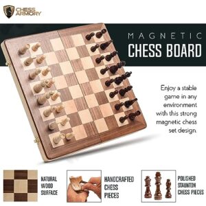 Chess Armory Magnetic Wooden Chess Set with Free Online Chess Course - 15 Inch Portable Travel Chess Board Game for Adults and Kids - Home Use and Educational Chess School and Chess Club Tournaments