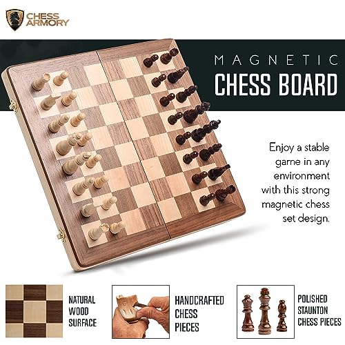 Chess Armory Magnetic Wooden Chess Set with Free Online Chess Course - 15 Inch Portable Travel Chess Board Game for Adults and Kids - Home Use and Educational Chess School and Chess Club Tournaments