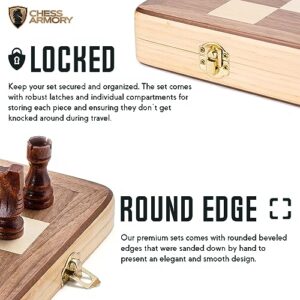 Chess Armory Magnetic Wooden Chess Set with Free Online Chess Course - 15 Inch Portable Travel Chess Board Game for Adults and Kids - Home Use and Educational Chess School and Chess Club Tournaments