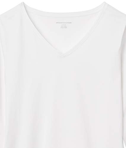 Amazon Essentials Women's Classic-Fit 100% Cotton Long-Sleeve V-Neck T-Shirt, White, Small