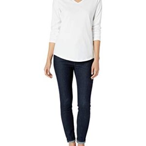 Amazon Essentials Women's Classic-Fit 100% Cotton Long-Sleeve V-Neck T-Shirt, White, Small