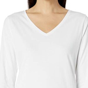 Amazon Essentials Women's Classic-Fit 100% Cotton Long-Sleeve V-Neck T-Shirt, White, Small