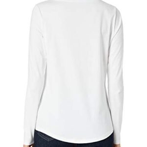 Amazon Essentials Women's Classic-Fit 100% Cotton Long-Sleeve V-Neck T-Shirt, White, Small