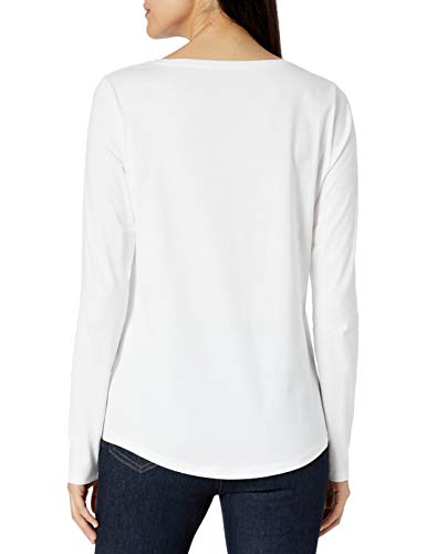 Amazon Essentials Women's Classic-Fit 100% Cotton Long-Sleeve V-Neck T-Shirt, White, Small