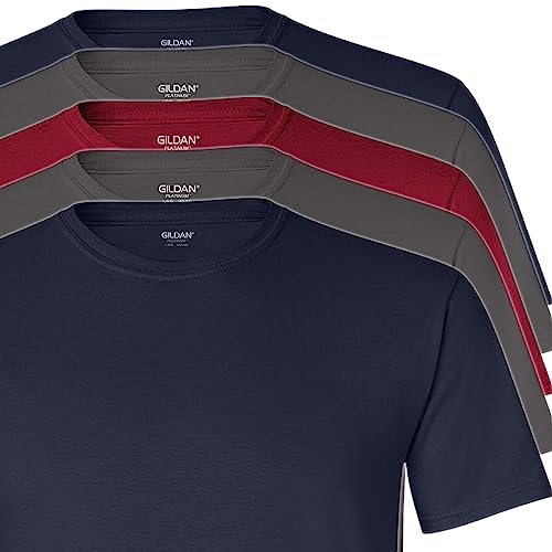 Gildan Men's Crew T-Shirts, Multipack, Style G1100, Navy/Charcoal/Cardinal Red (5-Pack), Medium