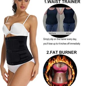 HOPLYNN Sweat Waist Trainer for Women Two Belts, Neoprene Workout Corset Waist Trainer Cincher Trimmer Shaper Zipper Black Medium