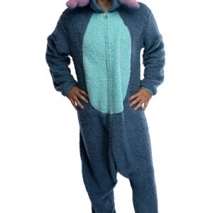 Disney Lilo & Stitch Adult Stitch Kigurumi Cosplay Costume Sherpa Union Suit Pajama Outfit (S/M) Blue