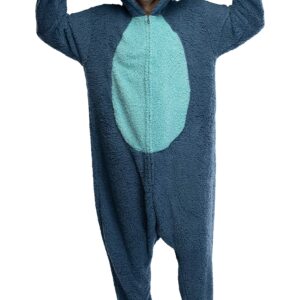 Disney Lilo & Stitch Adult Stitch Kigurumi Cosplay Costume Sherpa Union Suit Pajama Outfit (S/M) Blue