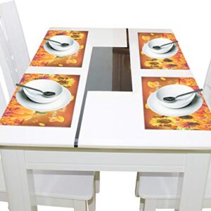 ZOEO Thanksgiving Placemats Set of 6 Pumpkin Sunflower Butterfly Fall Floral Leaves Dining Table Mats Non Slip Vinyl Placemat Kitchen Heat Resistant Washable