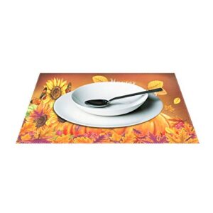 ZOEO Thanksgiving Placemats Set of 6 Pumpkin Sunflower Butterfly Fall Floral Leaves Dining Table Mats Non Slip Vinyl Placemat Kitchen Heat Resistant Washable