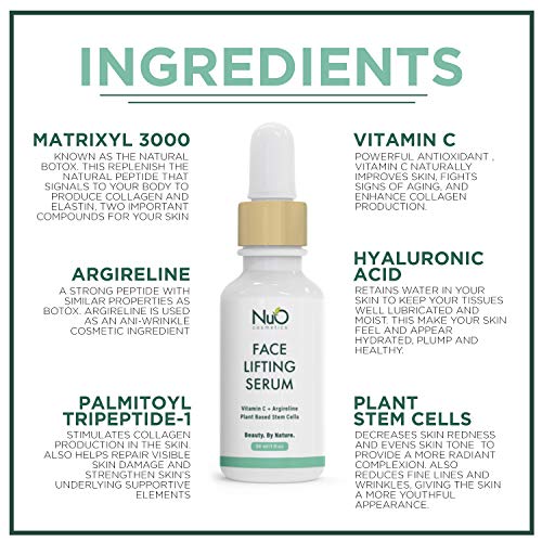 nuorganic Face Lifting Serum with Plant Stem Cells & Matrixyl 3000 - Advanced Anti-Aging to Minimize Fine Lines & Wrinkles - Vegan & Cruelty Free (1fl Oz)