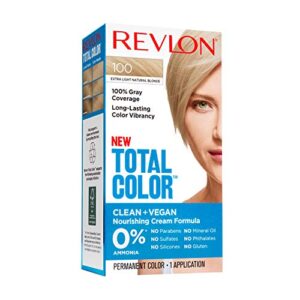 revlon total color permanent hair color, clean and vegan, 100% gray coverage hair dye, 100 extra light natural blonde, 3.5 oz