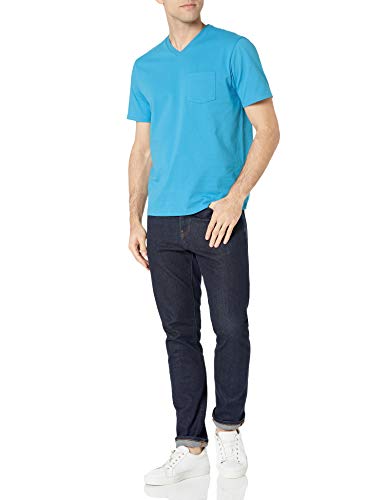 Amazon Essentials Men's Regular-Fit Short-Sleeve V-Neck Pocket T-Shirt, Pack of 2, Blue/Charcoal Heather, X-Large