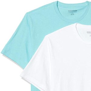 Amazon Essentials Men's Slim-Fit Short-Sleeve Crewneck T-Shirt, Pack of 2, Aqua Blue/White, Large