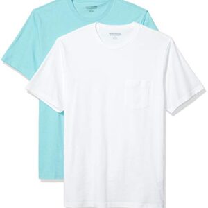 Amazon Essentials Men's Slim-Fit Short-Sleeve Crewneck T-Shirt, Pack of 2, Aqua Blue/White, Large