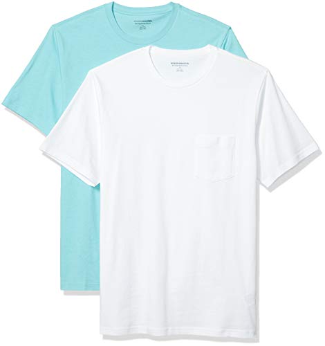 Amazon Essentials Men's Slim-Fit Short-Sleeve Crewneck T-Shirt, Pack of 2, Aqua Blue/White, Large