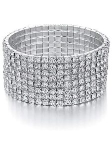 zealmer women clear rhinestone 8 row stretch bracelet silver tone(small)