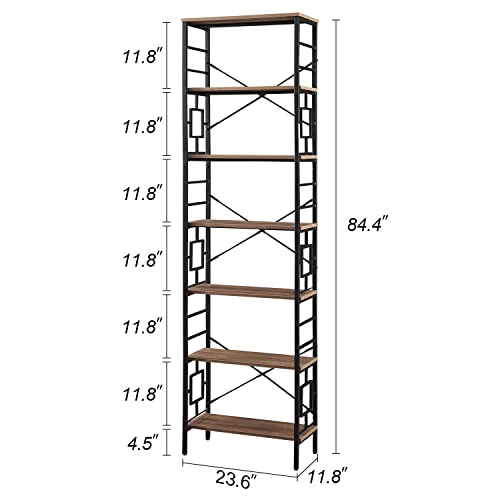 HOMISSUE Bookcase,7-Tier Tall Bookshelf Metal Bookcase and Bookshelves, Free Standing Storage Modern Bookshelf for Home Office Living Room and Bedroom, Rustic Brown