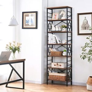 HOMISSUE Bookcase,7-Tier Tall Bookshelf Metal Bookcase and Bookshelves, Free Standing Storage Modern Bookshelf for Home Office Living Room and Bedroom, Rustic Brown