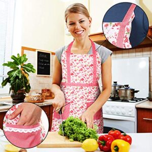 SATINIOR 3 Pieces Kitchen Aprons for Women Cute Floral Apron for Women with Pockets Adjustable Waist Aprons for Kitchen Cooking Housework