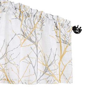 FMFUNCTEX White-Yellow Window Valance Curtain for Living Room 18" Grey Branch Print Valance for Kitchen 50" W x 18" L, 1 Panel