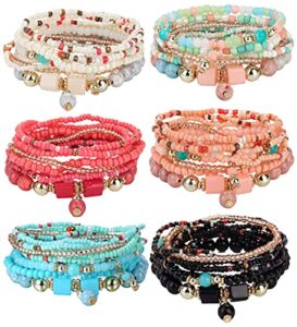 udalyn 6 sets bohemian stackable bead bracelets for women men multilayered bracelet set pendant charm stretch bangles