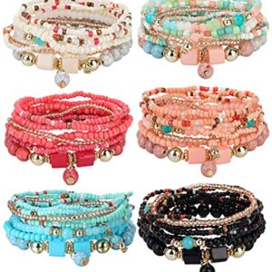 Udalyn 6 Sets Bohemian Stackable Bead Bracelets for Women Men Multilayered Bracelet Set Pendant Charm Stretch Bangles