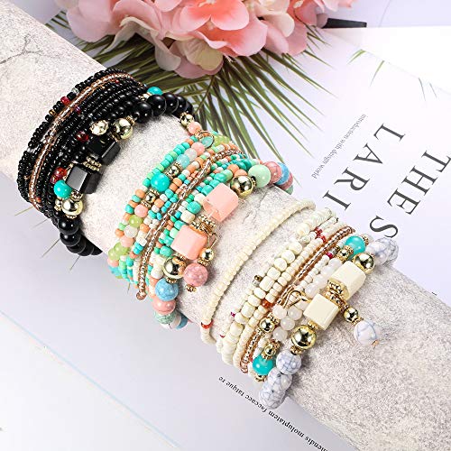 Udalyn 6 Sets Bohemian Stackable Bead Bracelets for Women Men Multilayered Bracelet Set Pendant Charm Stretch Bangles