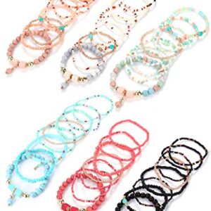 Udalyn 6 Sets Bohemian Stackable Bead Bracelets for Women Men Multilayered Bracelet Set Pendant Charm Stretch Bangles