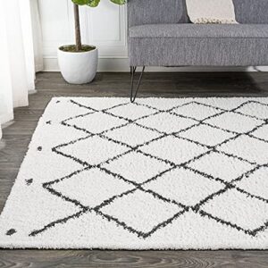 JONATHAN Y MOH410A-8 Cami Moroccan Style Diamond Shag Indoor Area-Rug Bohemian Contemporary Geometric Easy-Cleaning Bedroom Kitchen Living Room Non Shedding, 8 X 10, White/Black