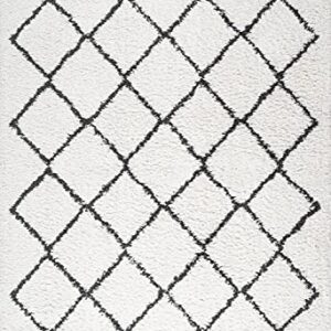 JONATHAN Y MOH410A-8 Cami Moroccan Style Diamond Shag Indoor Area-Rug Bohemian Contemporary Geometric Easy-Cleaning Bedroom Kitchen Living Room Non Shedding, 8 X 10, White/Black