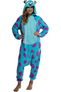 disney monsters inc. adult sulley kigurumi sherpa fleece cosplay costume one piece union suit (l/xl) blue