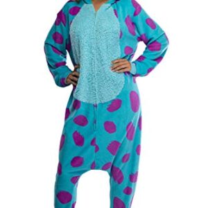 Disney Monsters Inc. Adult Sulley Kigurumi Sherpa Fleece Cosplay Costume One Piece Union Suit (2X/3X) Blue