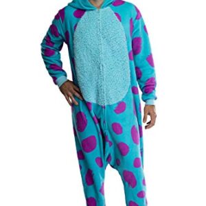 Disney Monsters Inc. Adult Sulley Kigurumi Sherpa Fleece Cosplay Costume One Piece Union Suit (2X/3X) Blue