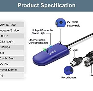 VONETS WiFi to Wired WiFi Bridge Ethernet/Signal Repeater Mini Industrial 2.4GHz 300Mbps 1 RJ45 Male USB/DC Powered for Monitoring,Electronic Scales,IP Printer,Robots,Medical Devices VAP11G-300