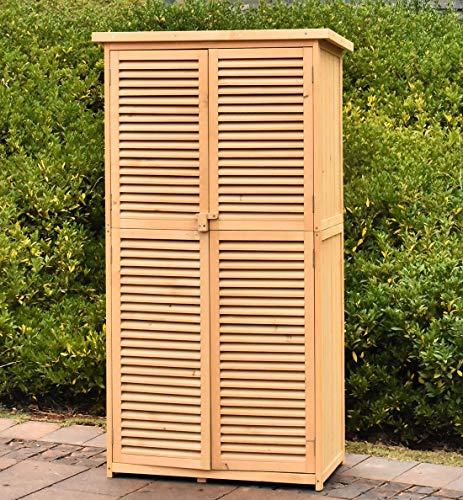 TITIMO 63" Outdoor Garden Storage Shed - Wooden Shutter Design Fir Wood Storage Organizers - Patios Tool Storage Cabinet Lockers for Tools, Lawn Care Equipment, Pool Supplies and Garden Accessories